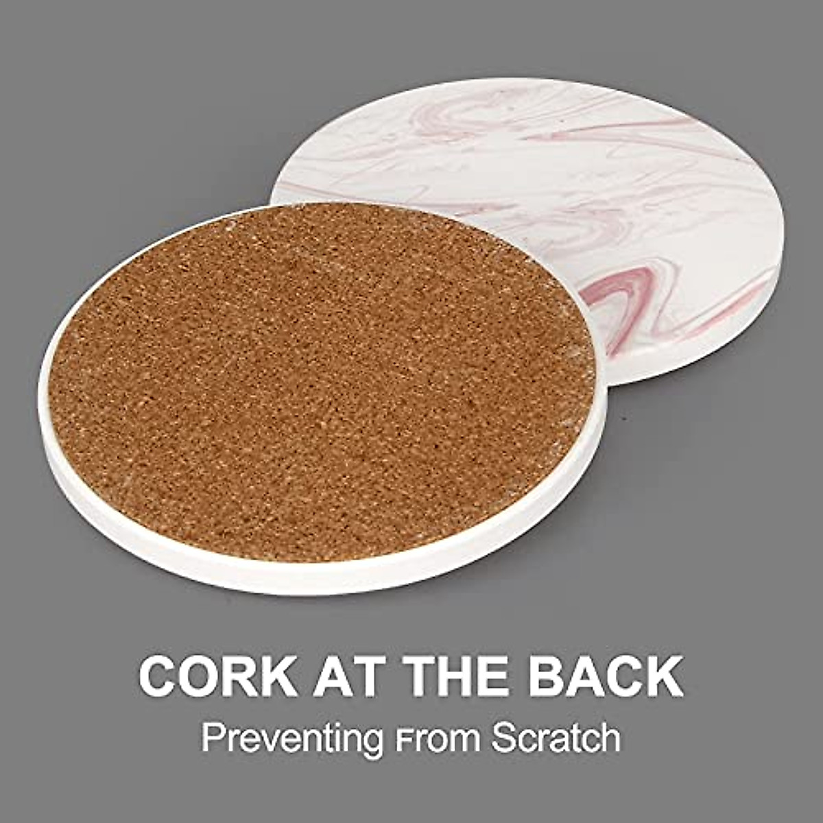 6 Pcs Cute Pink Marble Coasters with Holder Absorbent Ceramic Cup Coasters Best Decorative Round Cool Coaster Set Bar Modern Coasters Table Drink Coasters