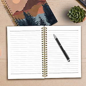 Lacosu Abstract Boho Sun Mountain Spiral Notebook,Laminated Hard Cover,College Ruled 5.5×8.3 Inches，Office College Supply,Journal Notebooks for Journaling Writing Work Office College,Boho Gifts