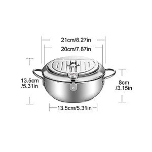 Janpanese Style Tempura Frying Pot with Lid,Stainless Steel Deep Fryer Pot with Temperature Control and Oil Drip Drainer Rack,Tempura Deep Fryer for Kitchen French Fries,Chicken etc