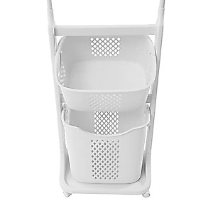 2-Tier Plastic Laundry Basket Laundry Hamper, Clothes Hamper with a thickened handle Shelf + Wheels ​Clothes Hamper Stands Up Well,Scope Of Application Bedroom/Balcony/Laundry Table(Off-White