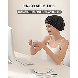 YIZIJIZI Terry Lined Shower Cap,Triple Layer Large Cap for Women,Shower Cap Reusable Waterproof,Long Thick Hair(Black)