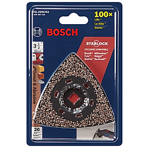BOSCH OSL350CR2 1-Piece 3-1/2 In. Starlock Oscillating Multi Tool Grout & Abrasive Carbide 20 Grit Delta Sanding Pad for Sanding Applications in Wood, Wood with Paint and Thinset