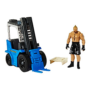 Mattel WWE Wrekkin' Slam & Stack Forklift & Action Figure Playset with Toy Vehicle & Brock Lesnar 6-inch Collectible, Moving Lift & Breakaway Parts
