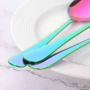 MINGYU 12-Piece Rainbow Teaspoons Silverware Set - 6.37-in Heavy Duty Exquisite Stainless Steel Small Spoons Tea Spoons Coffee Spoon Tablespoon Cutlery & Dishwasher Safe