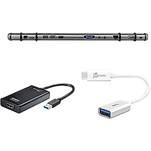 j5create Accessory Bundle - JUD500 Ultra Station USB Docking Station Multiport Adapter + JUCX05 USB Type-C 3.1 to Type-A Adapter + JUA350 USB 3.0 HDMI/DVI Display Adapter