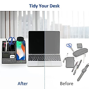 Lecone 10W Fast Wireless Charger with Desk Organizer Qi Certified Fabric Induction Charger Stand Pen Pencil Holder Compatible iPhone SE 2020/11/Xs MAX/XR/XS/X/8/8, Samsung S20/S10/S9/S8/Note 10