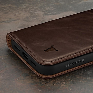 TORRO Premium Leather Case Compatible with iPhone 15 Pro Max 6.7" – Genuine Leather Wallet Flip Folio Case with Kickstand and Card Slots (Compatible with Official MagSafe Chargers) - Dark Brown