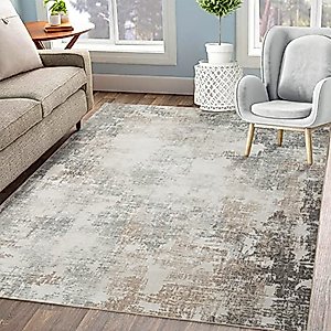 RUGSREAL Area Rug 8' x 10' Machine Washable Modern Abstract Rug Indoor Contemporary Floor Cover Carpet Rug Velvet Mat Foldable Accent Rug for Living Room Bedroom Dining Room, Taupe/Grey