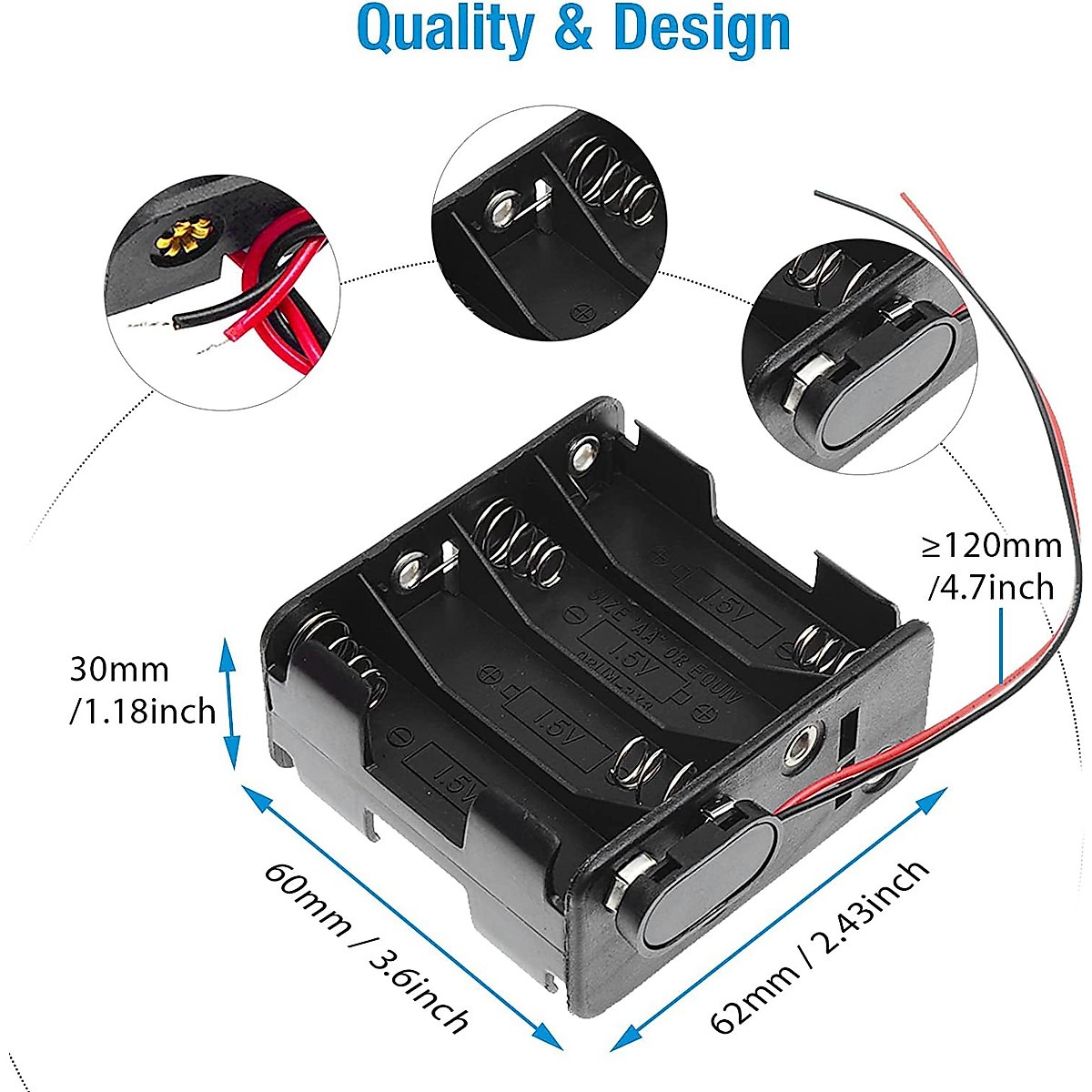 QTEATAK 2Set 8 x AA Thicken Battery Holder with I Type Wired Battery Clip Standard Snap Connector