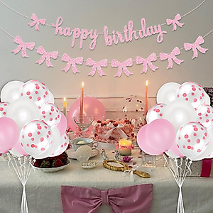 Pink Bow Birthday Party Decorations,Coquette Birthday Decorations Girl Bow Theme Birthday Party Decor Pink Bow Balloon Bow Happy Birthday Banner for Girl 1st 2nd Birthday