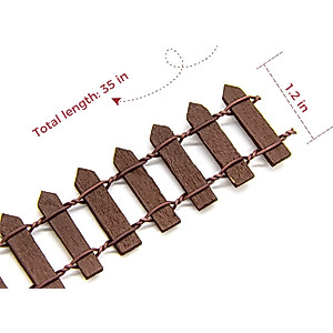AUEAR, 2 Pack 35 Inch Long Mini Fairy Garden Fence Wood Ornament Wooden Decorative Picket for DIY Crafts Project (Brown, 2-Pack)