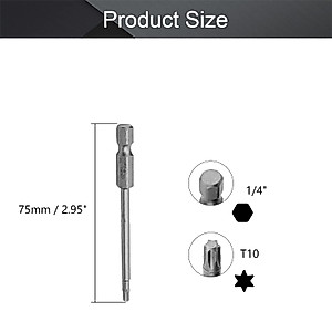Utoolmart Torx Screwdriver Bits, T10 Magnetic Torx Head Screw Driver Bit, with 1/4 Inch Hex Shank, 75mm Length S2 Steel Screw Driver Kit Tools, for Repair Work, 10 Pcs