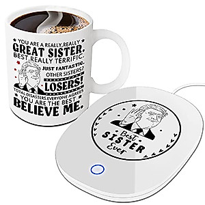 Sisters Gifts from Sister - Mothers Day Birthday Gifts for Sister - Best Bday Gift for Big Little Sister, Smart Warmer Thermostat Coaster with Mug, Beverage Warmer Maintain Temperature 120℉-140℉