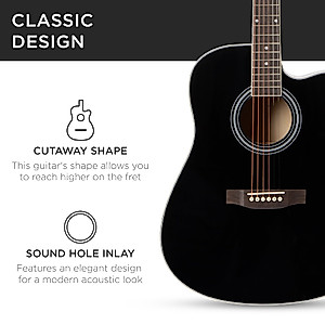 Best Choice Products 41in Beginner Acoustic Guitar Full Size All Wood Cutaway Guitar Starter Set Bundle with Case, Strap, Capo, Strings, Picks - Black