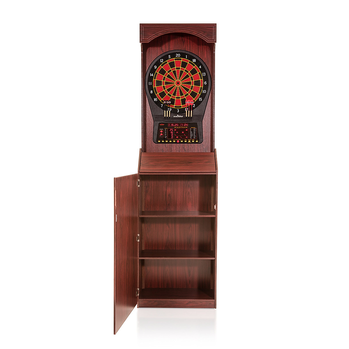 Arachnid Cricket Pro 800 Standing Electronic Dartboard with Cherry Finish, Regulation 15.5” Target Area, 8-Player Score Display and 39 Games Brown
