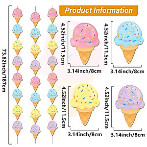 12 Pcs Ice Cream Banners Summer Party Decorations Garland Kit Ice Cream Hanging Swirl Beach Birthday Party String for Summer Beach Ice Cream Baby Shower 1st Birthday Girl Favor Party Supplies Decor
