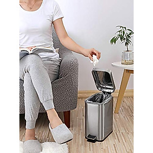 1.3 Gallon- Rectangular Small Steel Step Trash Can Wastebasket,Stainless Steel Bathroom Slim Profile Trash Can,5 Liter Garbage Container Bin for Bathroom,Living Room,Office and Kitchen,Silver