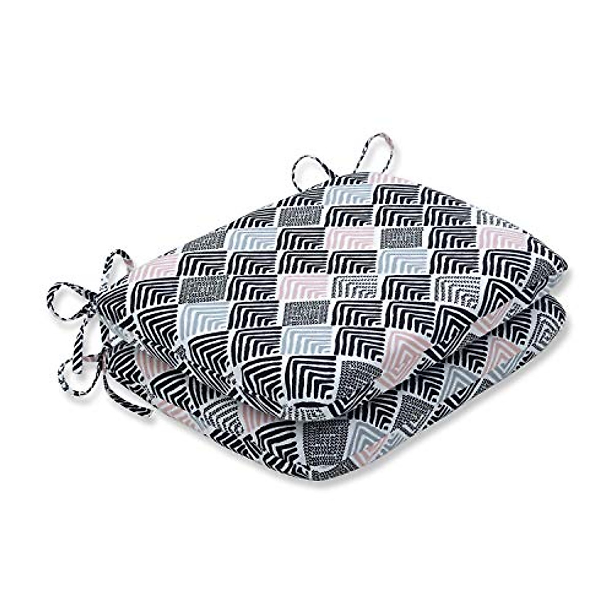 Pillow Perfect - 636559 Outdoor/Indoor Belk Shadow Round Corner Seat Cushions, 18.5" x 15.5", Black, 2 Pack