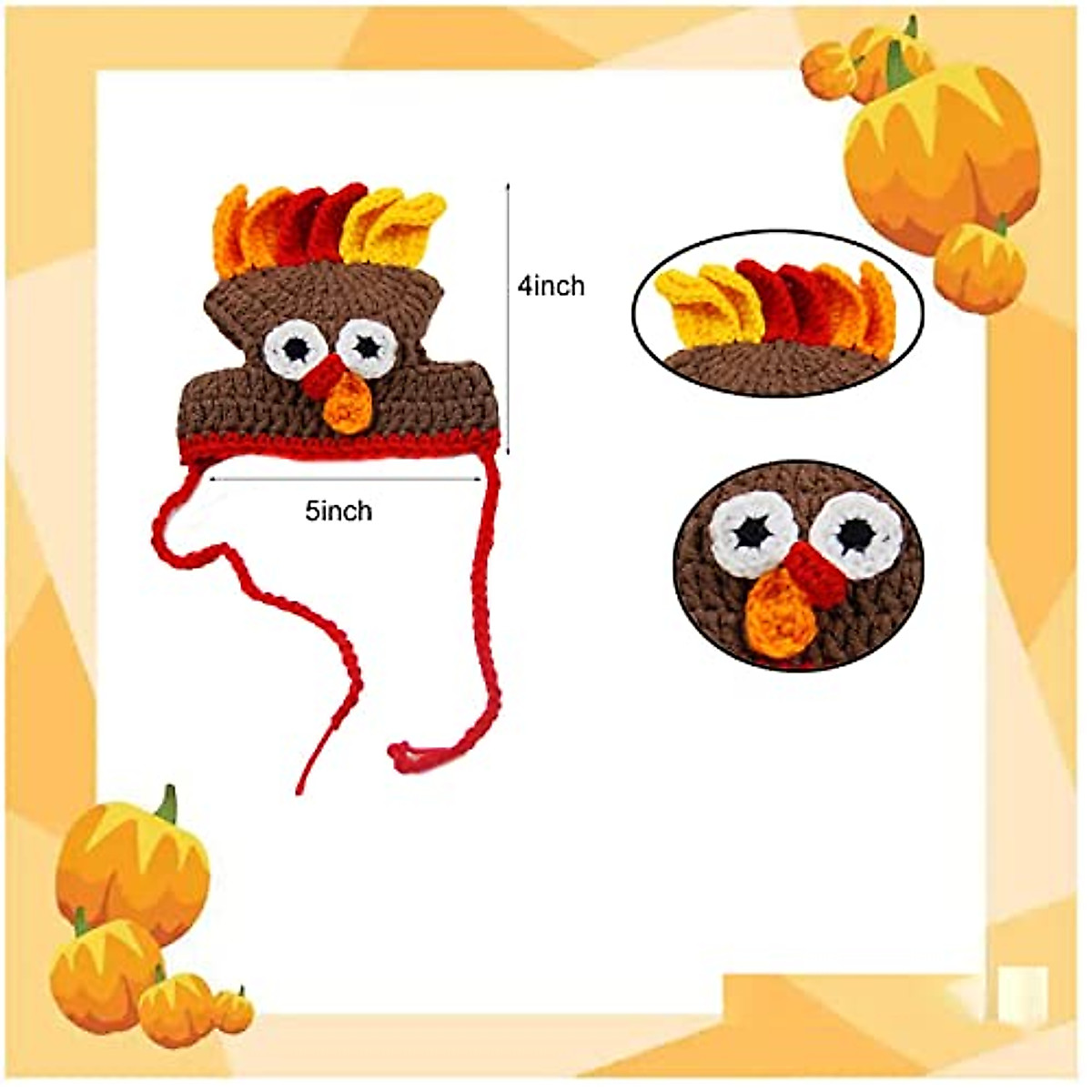 Thanksgiving Pet Costume Cat Turkey Hat Pet Knitted Cap Crochet Hat for Cats Small Dogs Halloween Thanksgiving Apparel