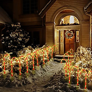 SANKUU 10 Pack Candy Canes Outdoor Decorations, 21 inches Christmas Candy Cane Pathway Markers Lights with Stakes, Christmas Candy Cane Lights for Xmas Yard Patio Garden Walkway