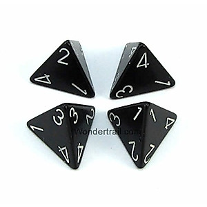 Wondertrail WCXPQ0408E4 Black Opaque Dice with White Numbers D4 Aprox 16mm (5/8in) Pack of 4 Dice Chessex