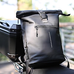 Ajiga Roll Top Travel Backpack for Men and Women, Lightweight Expandable Casual Daypack for 17 inch Laptop for Work Business College, Stylish and Water-resistent, Black