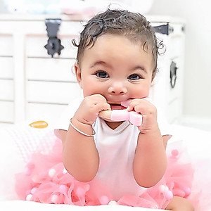 GooseWaddle Luxury Wood Baby Teether, Natural Long Lasting Silicone Teething Toys for Infants Age 4+ Months, Relieve Baby Pain and Sore Gums, BPA Free and Chemical Free (Pink Rabbit)
