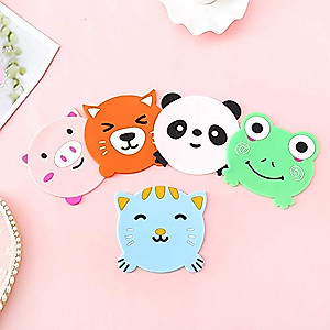 5Pcs Cute Animals Silicone Coasters Creative Coffee Drink Cup Mat Sets for Drinks Anti-Skid Beverage Holder Pad Chic for Office Home Bar Accessories Home Kitchen Decor Gifts