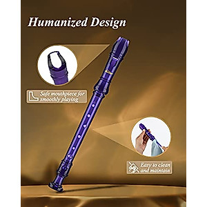 Eastar Soprano Recorder Instrument for Kids Students Beginners, German fingering C Key Recorder Instrument 3 Piece with Cleaning Kit, Storage Bag, Fingering Chart, ERS-1GPu, Purple, School-Approved
