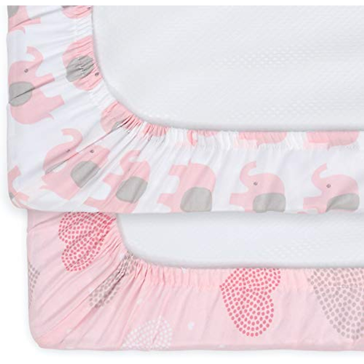 The Peanutshell Changing Pad Covers for Baby Girls | 2 Pack Set | Pink Elephant & Hearts