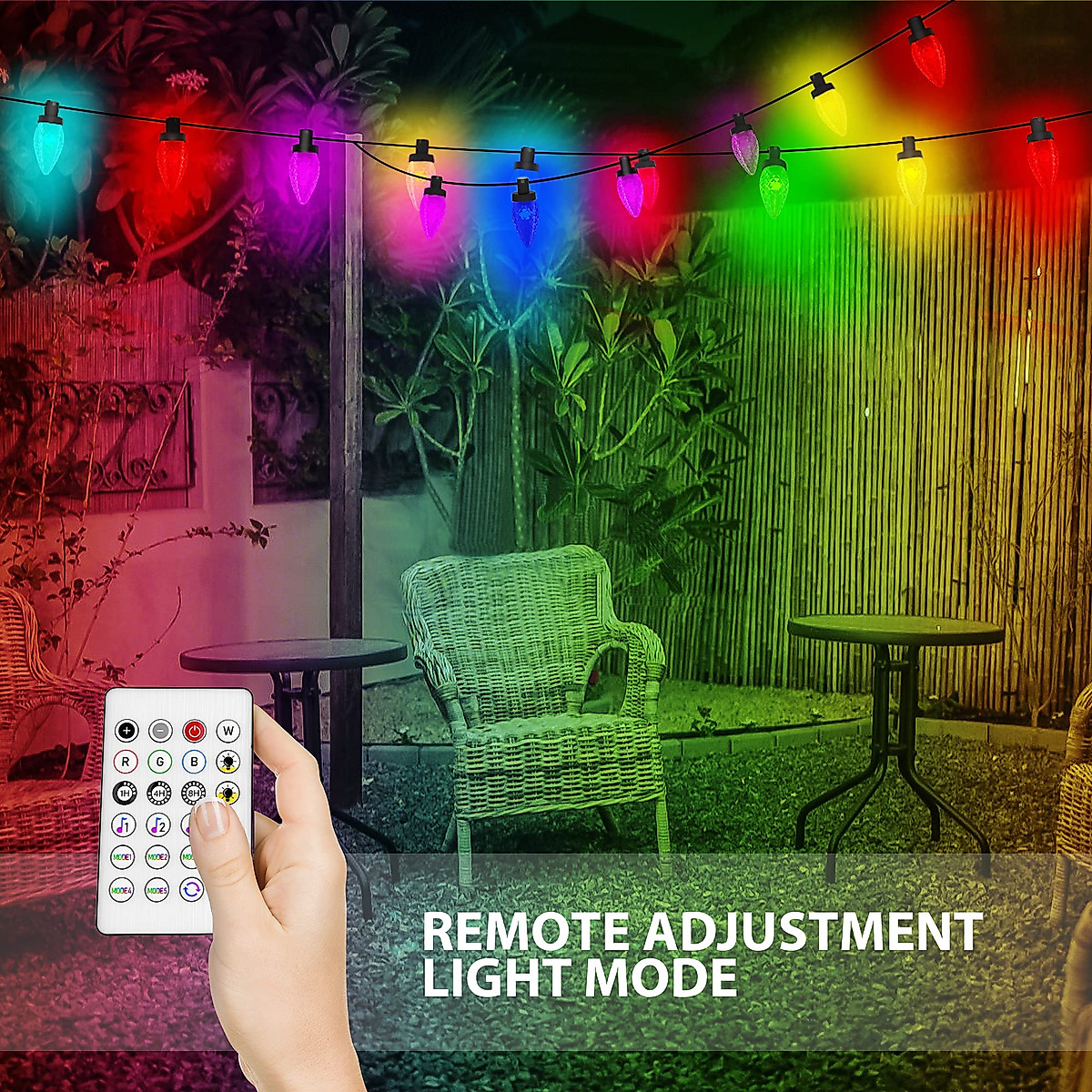 C7 Smart Christmas Lights, 32.8Ft LED Smart Outdoor String Lights, Smart Christmas Tree Lights, 50 Dimmable LED Bulbs with Remote&App, Music Sync&Timer Control, Waterproof for Christmas Decor