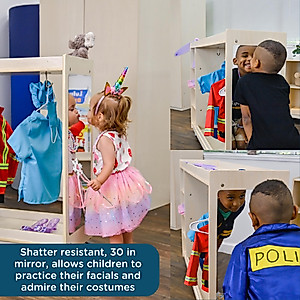 Children’s Factory Mobile Dress Up Storage with Mirrors, Classroom, Nursery, and Daycare Furniture, Kids Pretend Play Organizer, Toddler Cubbies