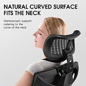 The office chair headrest attachment universal, can adjust The height, inclination, and distance between The front and back. The mesh headrest is suitable for ergonomic office chairs(black)