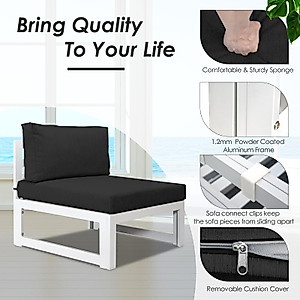 RADIATA 7 Pieces Aluminum Patio Furniture with Fire Pit Conversation Set with 29'' Large Depth Seat Outdoor Luxury Sofa Set (Black with White Aluminum)