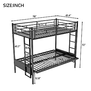 SOFTSEA Twin Over Full Metal Bunk Bed Industrial Style Twin Over Futon Bunk Bed for Kids (Futon Bunk)
