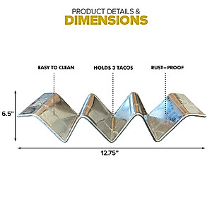 Taco Holder Stand Shell Holders Tray 3 Tacos Galvanized Steel with Handles 1 Pack Exultimate