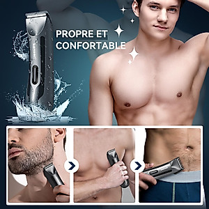 Body Hair Trimmer for Men, kensen Electric Groin Hair Trimmer, Rechargeable Body Groomer, Replaceable Ceramic Blade Heads, Waterproof Wet/Dry Clippers, Male Pubic Hair Hygiene Razor