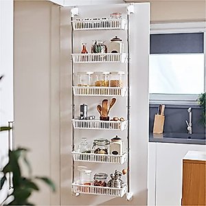 HomeBuddy Over the Door Pantry Organizer - 6 Basket Over Door Pantry Organizer, Sturdy Over the Door Spice Rack with 3 Sets of Padded Hooks - Hanging Spice Rack for Pantry Door, Behind Door Storage