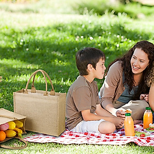 10 Pack Burlap Tote Bags Reusable Jute Bags with Handles Blank Burlap Tote Large Jute tote 15.1X11.8X5.5Inch Burlap Gift Bags for Grocery Shopping Wedding Travel Bachelorette Party Embroidery DIY Art