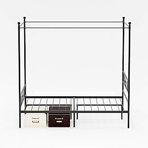 Weehom Full Canopy Bed Frame with Headboard and Footboard, 4 Posters Metal Bed Frame, No Box Spring Needed, Mattress Foundation Platform Bed for Kids and Adults, Black