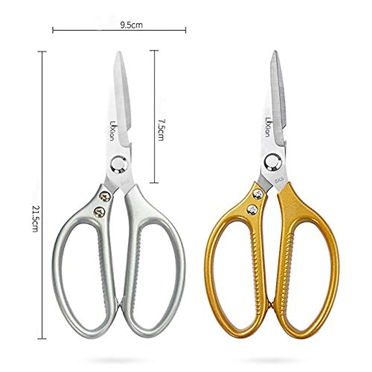 Very Sharp Multi-Purpose Scissors, Heavy Duty Shears, Left and Right Metal handle for kitchen Chicken office Garden (Gold)