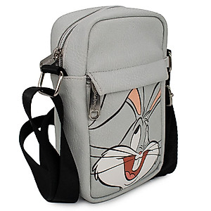 Buckle Down Looney Tunes Bag, Crossbody, with Looney Tunes Bugs Bunny Winking Face, Gray, Vegan Leather