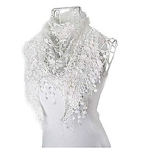 Cotchear Lace Scarf Floral Crochet Lightweight Tassel Sheer Wrap Scarves Shawl (White)