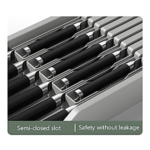 CYlovinho Kitchen Knife Drawer Organizer, Kitchen Drawer Organizer Insert Fixed 11 Knives (Without Knife), Save Space and Kitchen Safety (Gray)