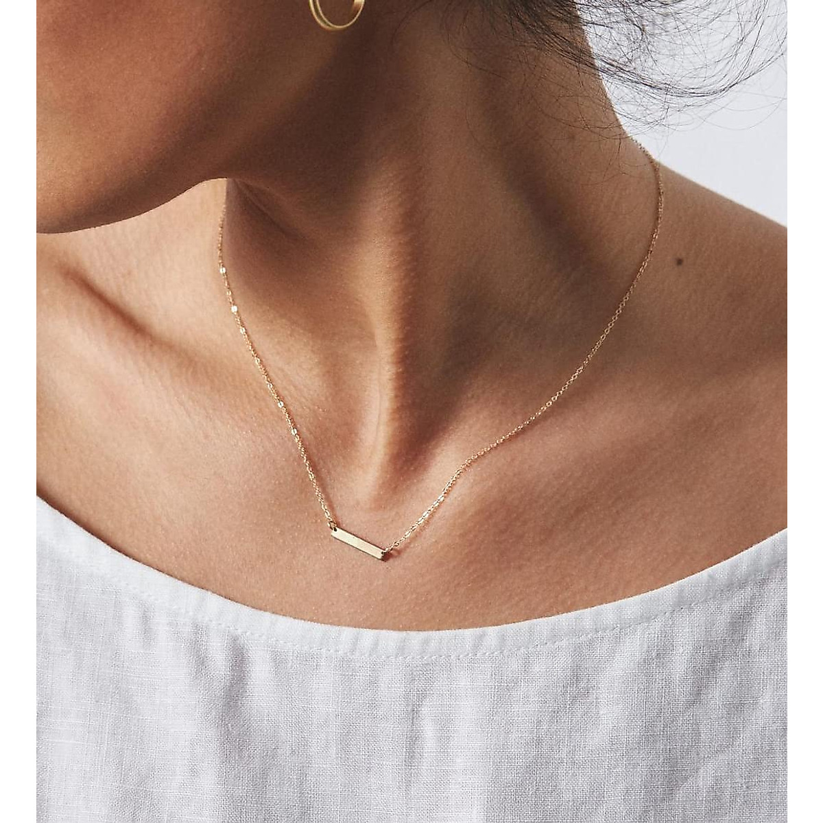 Aghfacy 14k Gold Plated Bar Necklace for Women | Dainty Choker with Tiny Bar Pendant | Adjustable Layered Necklace