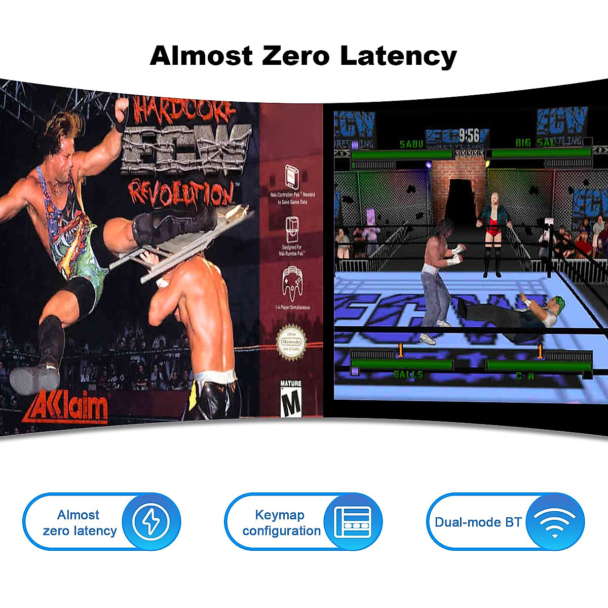 BITFUNX RetroScaler N64 Wireless Controller Adapter - Supports N64 Game Console, Compatible with PS3/PS4/PS5, Xbox One S, Series X/S, Switch Pro Bluetooth Controllers