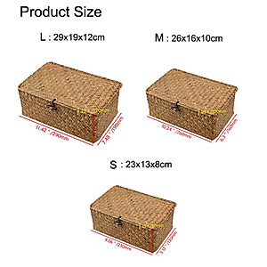 Storage Baskets for Shelves Seagrass Storage Bins with Lid Rectangular Woven Wicker Basket Rattan Storage Container Organizer for Home Shelf Size L Wicker Baskets