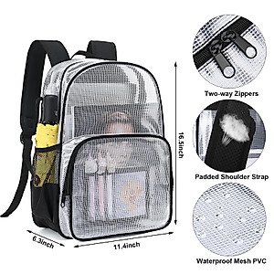 Yusudan Clear Mesh Backpack for Boys Girls Men Women, Heavy Duty See Through PVC School Bag Transparent Plastic BookBag (Black)