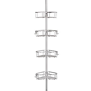 Utopia Alley Flat Shelf Rustproof Shower Caddy, Satin Chrome, Corner Pole Caddy