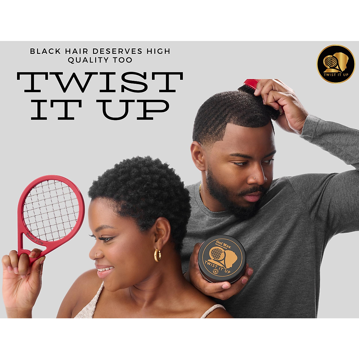 Twist Up Comb (Bond Black) - Alternative for Hair Sponges, Creates Curls and Twists for Black Men, Tennis Racket Design